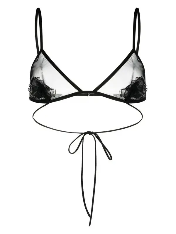 NENSI DOJAKA Flower-appliqué Triangle Bra - Black