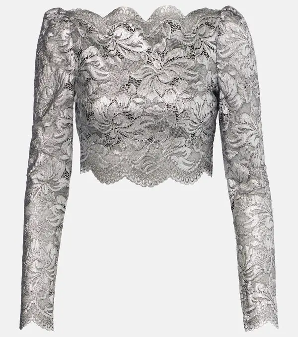 Rabanne Cropped Lace Top - Silver