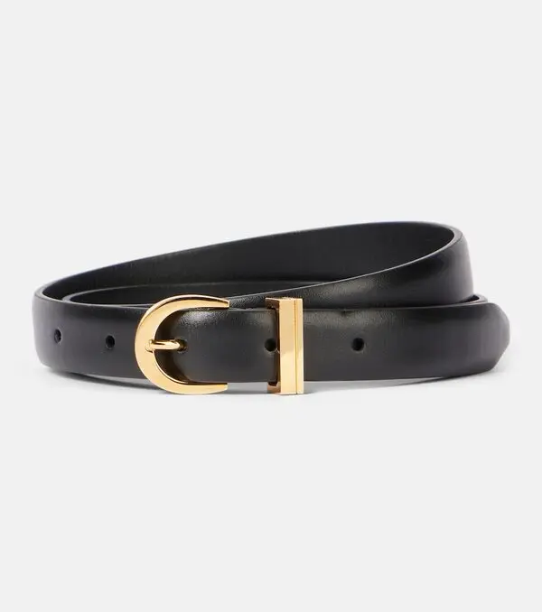 Khaite Luna Leather Belt With Gold-tone Buckle - Black