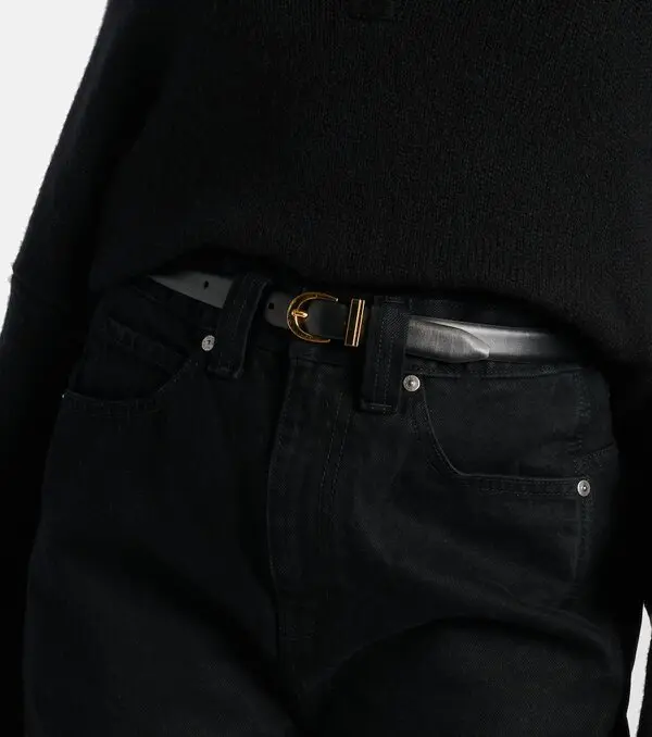 Khaite Luna Leather Belt With Gold-tone Buckle - Black
