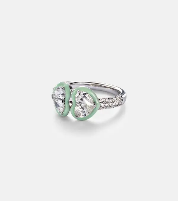KAMYEN 18kt White Gold, Diamond, And Enamel Ring - Silver
