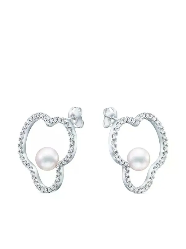 TASAKI Large Chants Signature Akoya Pearl And Diamond Earrings - Silver