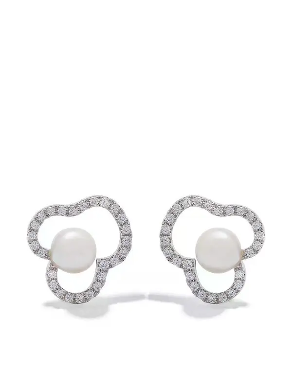 TASAKI 18kt White Gold Akoya Pearl And Diamond Earrings - Silver