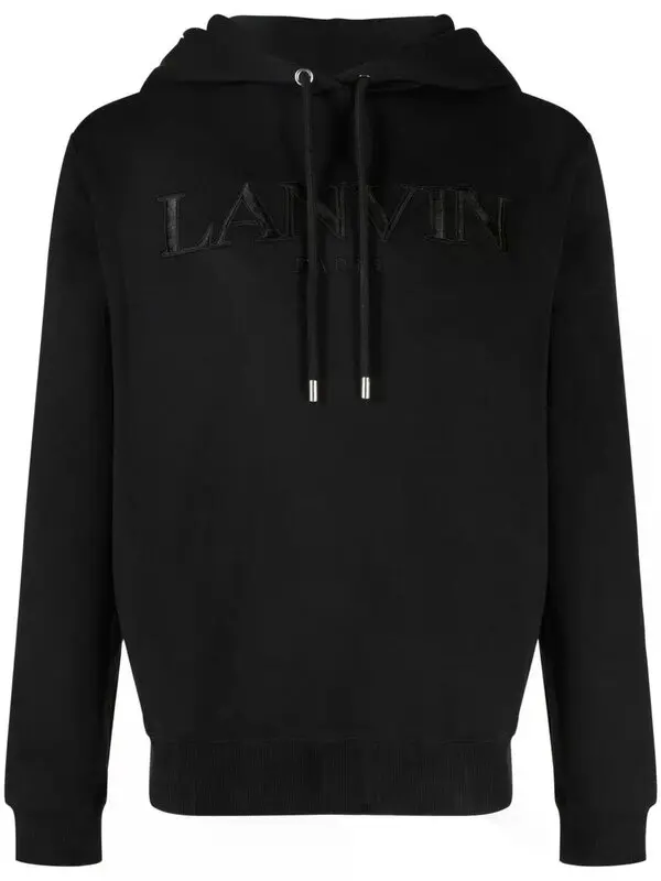 LANVIN Logo-embroidered Cotton Hoodie - Black
