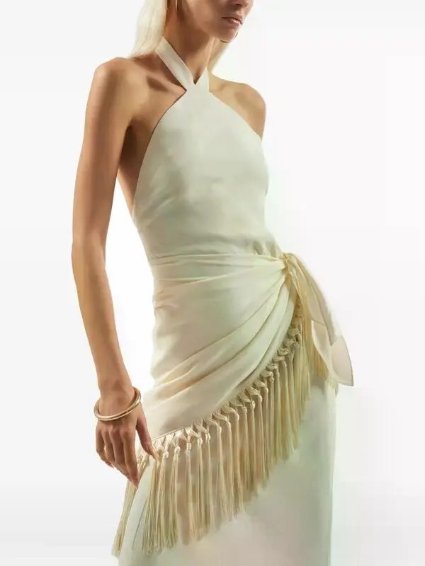 TALLER MARMO Halterneck Fringed Maxi Dress - Neutrals