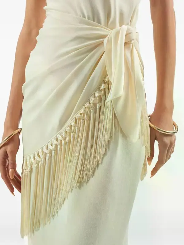 TALLER MARMO Halterneck Fringed Maxi Dress - Neutrals