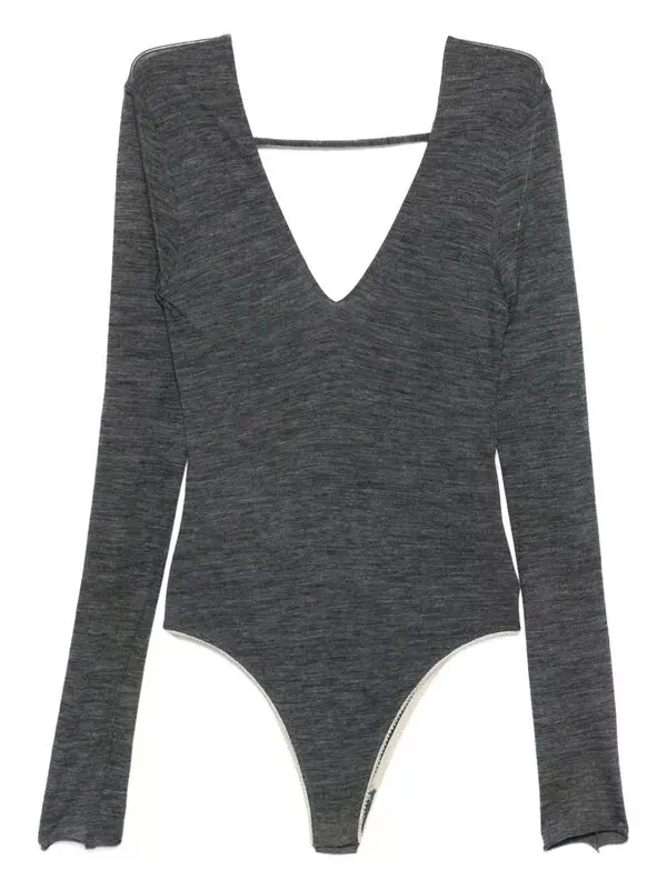ALYSI Long-sleeve V-neck Bodysuit - Grey