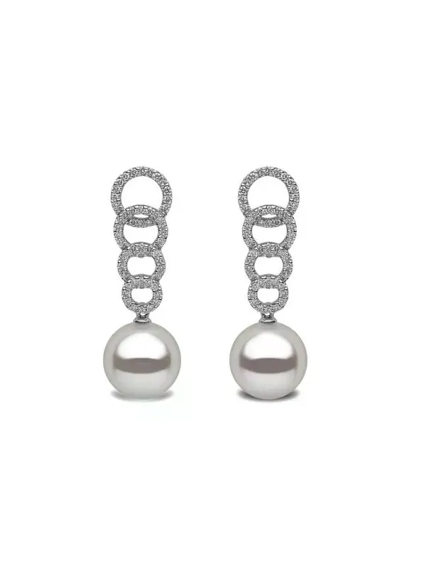 Yoko London 18k White Gold Freshwater Pearl And Diamond Drop Earrings - Silver