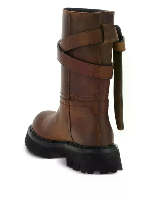 Moschino Buckled Leather Boots - Brown