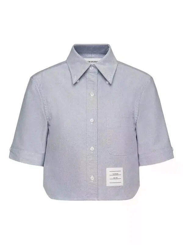 Thom Browne Oxford Short-sleeve Cropped Shirt - Blue
