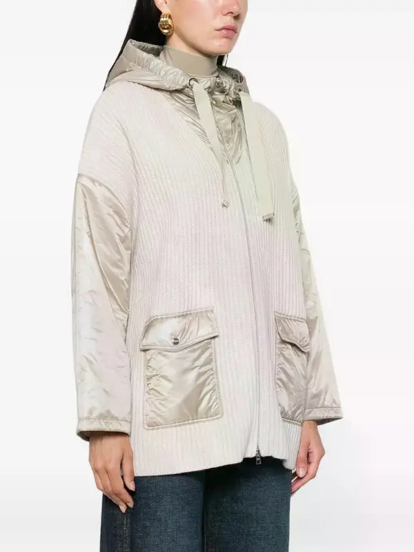 Herno Ribbed Wool Hooded Jacket With Padded Sleeves - Neutrals