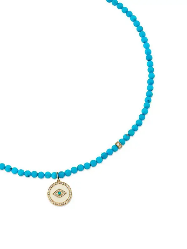 SYDNEY EVAN 14ct Yellow Diamond And Turquoise Evil Eye Necklace