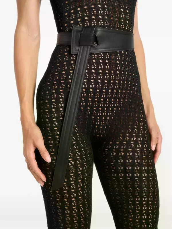 Manière De Voir Pointelle-knit Bardot-neck Belted Jumpsuit