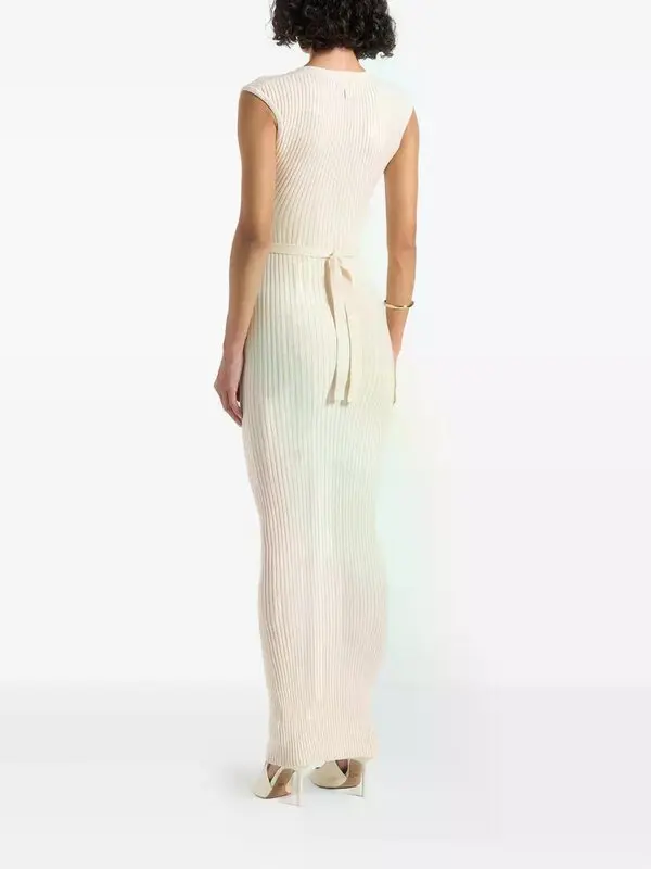 Manière De Voir Belted Ribbed Knit Maxi Dress - Neutrals