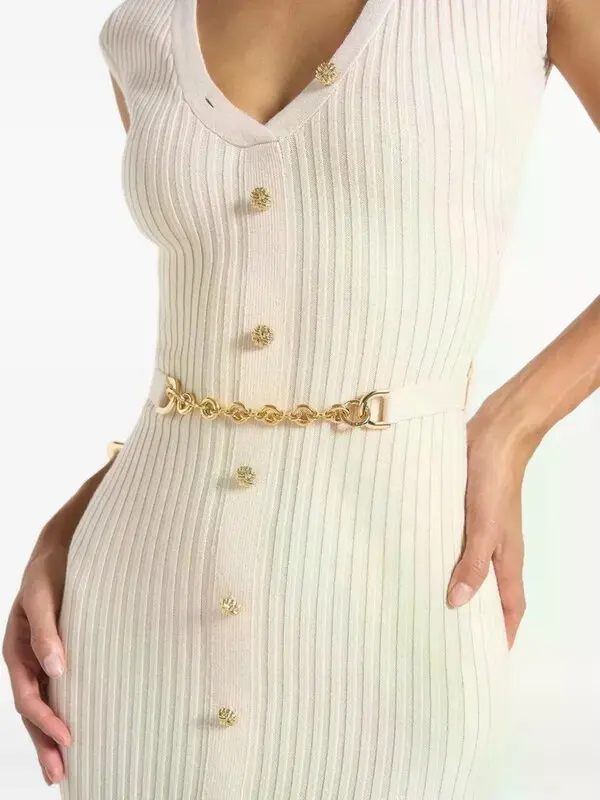 Manière De Voir Belted Ribbed Knit Maxi Dress - Neutrals