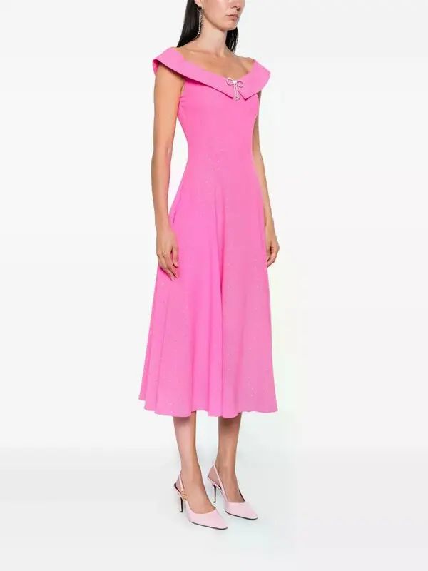 NISSA Bow-embellished Off-shoulder Midi Dress - Pink