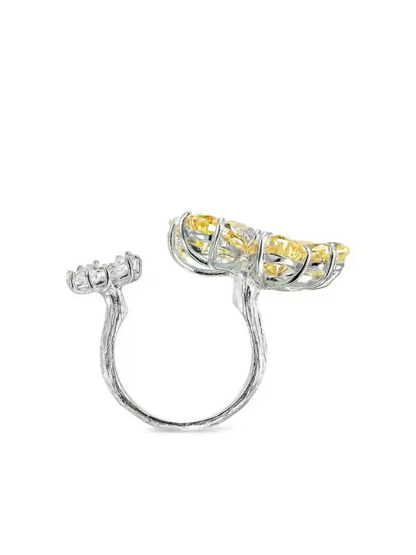 ANABELA CHAN 18k White Gold Daisy Flower Ring With Sapphires And Diamonds - Yellow