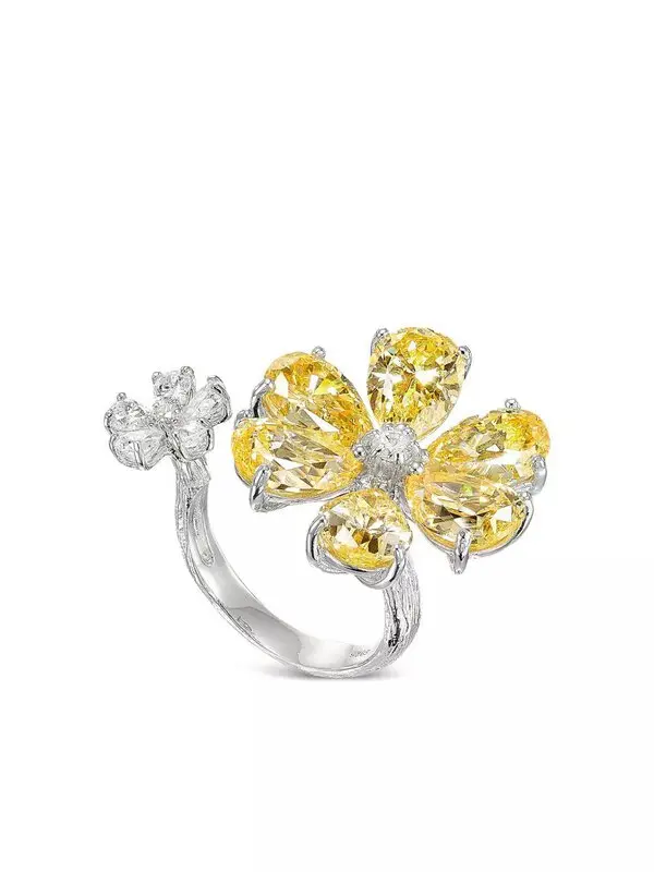 ANABELA CHAN 18k White Gold Daisy Flower Ring With Sapphires And Diamonds