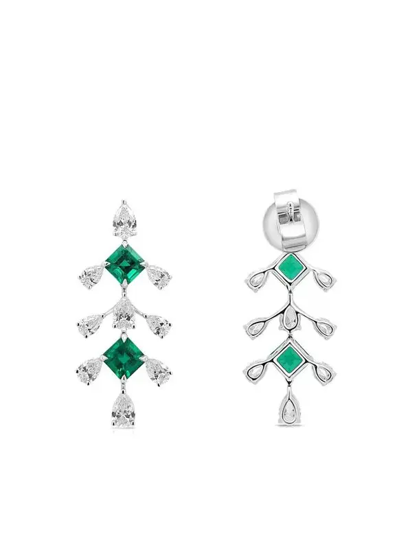 HYT JEWELRY 18k White Gold Emerald And Diamond Drop Earrings - Silver