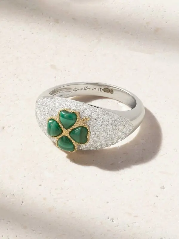 Yvonne Léon 9-karat Gold, Malachite And Diamond Ring - Silver
