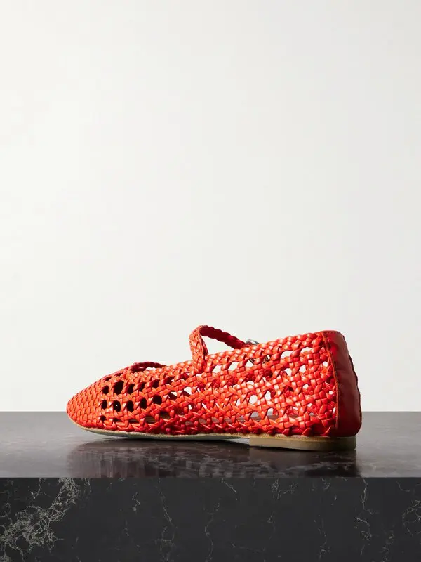 Staud Nell Woven Leather Mary Jane Ballet Flats - Red