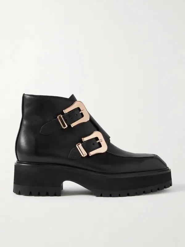Gabriela Hearst Apollo Buckled Leather Ankle Boots - Black