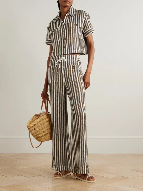 Veronica Beard Zosia Striped Knitted Wide-leg Trousers