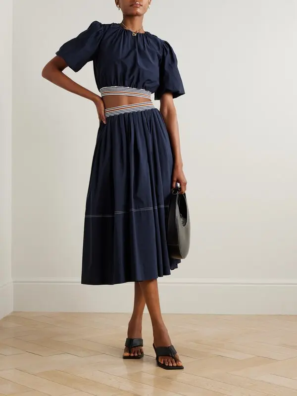 Veronica Beard Gabriela Cropped Striped Cotton And Silk-blend Blouse