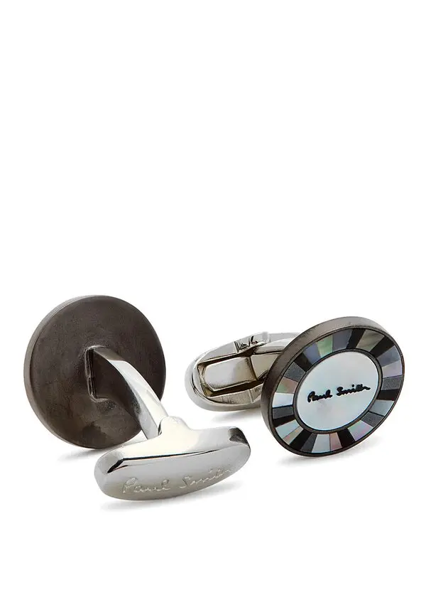Paul Smith Mother-of-pearl Striped Cufflinks - Silver