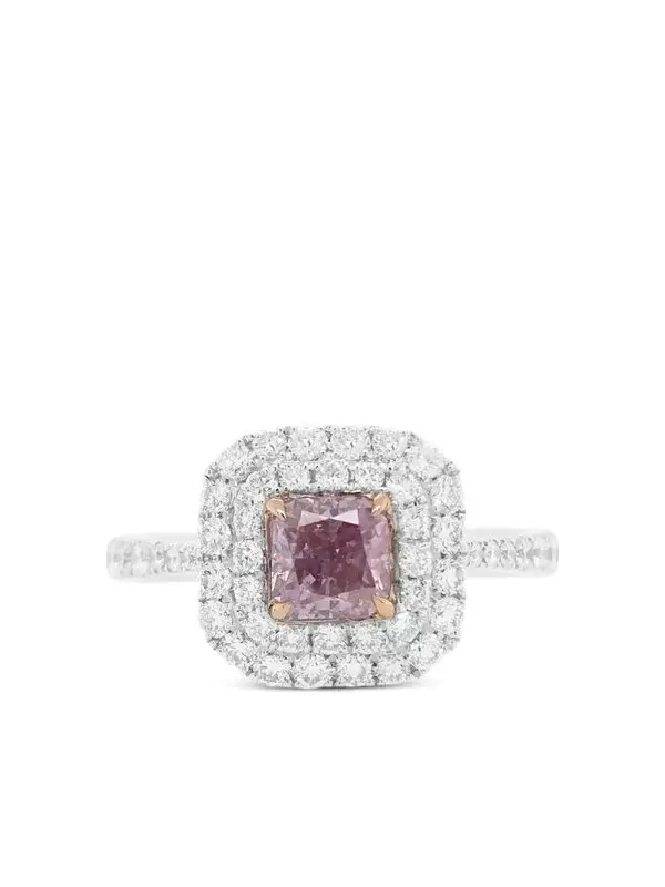 HYT JEWELRY Platinum And 18k Rose Gold Pink Diamond And White Diamond Double Halo Ring - Silver