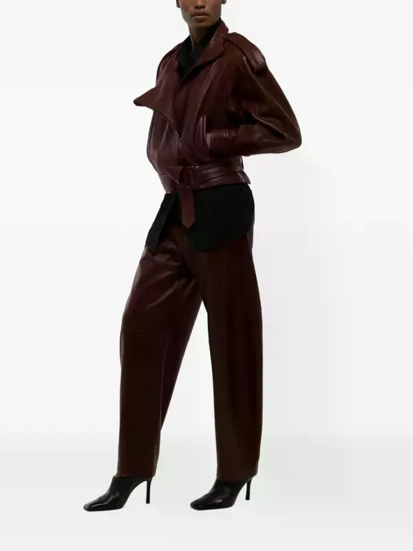 DUCIE Grained Leather Belted Jacket