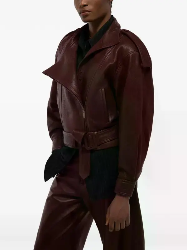 DUCIE Grained Leather Belted Jacket