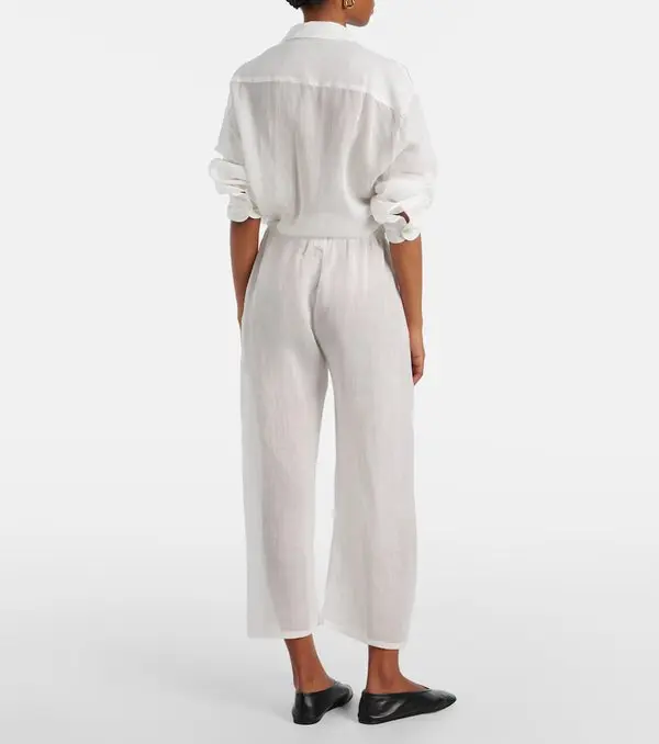 LESET Niko Ramie Cropped Barrel-leg Trousers - White
