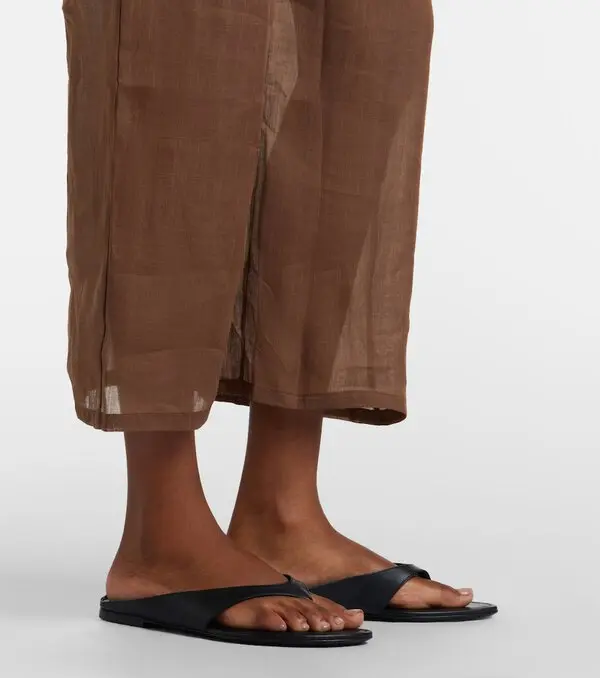 LESET Niko Ramie Cropped Barrel-leg Pants - Brown