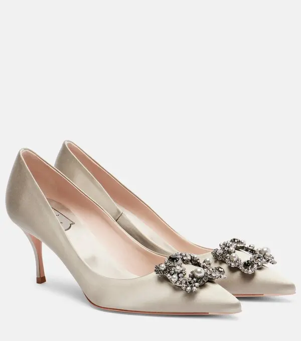 ROGER VIVIER Embellished Satin Pumps - Grey