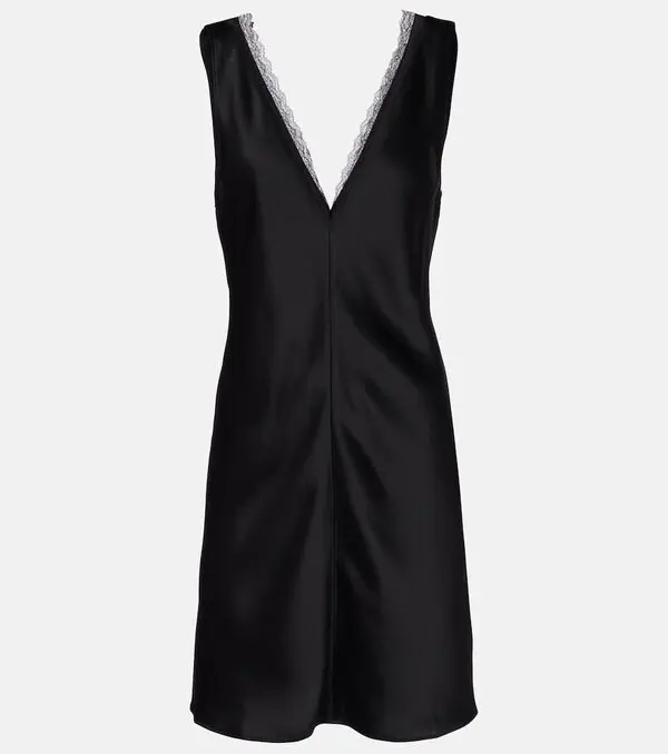 LESET Barb Lace-trimmed Satin Minidress - Black