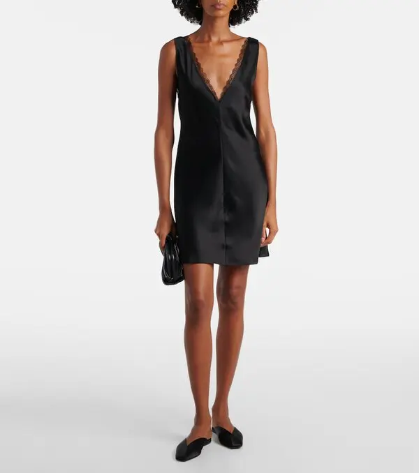 LESET Barb Lace-trimmed Satin Minidress - Black