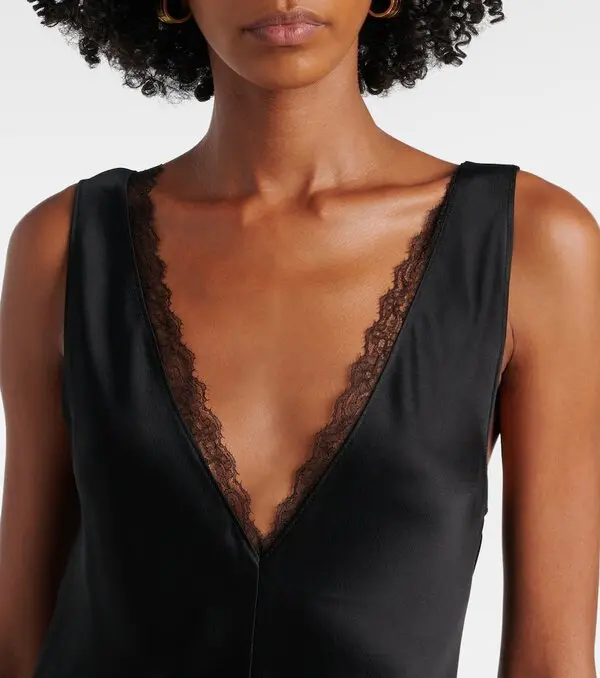 LESET Barb Lace-trimmed Satin Minidress - Black