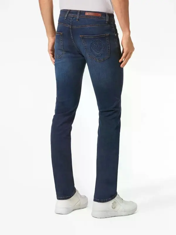 BILLIONAIRE Logo Embroidered Straight Cut Jeans - Blue
