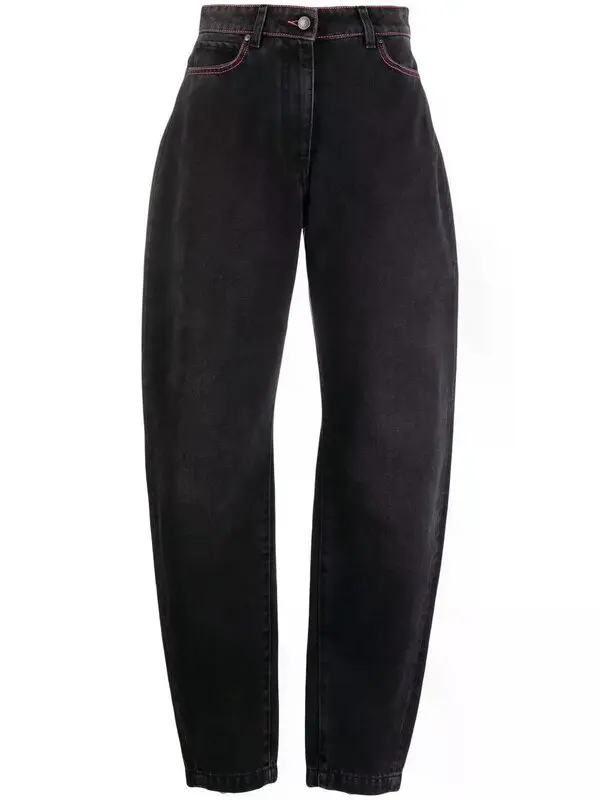 MSGM Barrel-leg High-waisted Jeans With Contrast Stitching