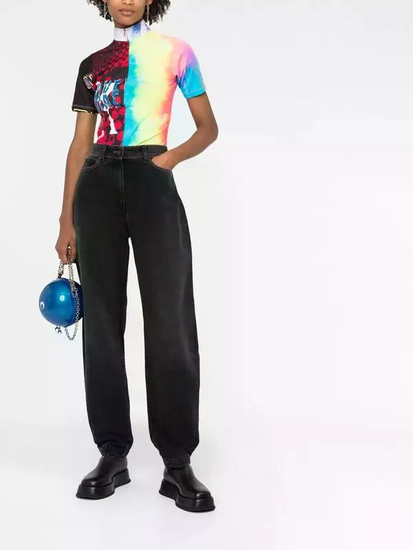 MSGM Barrel-leg High-waisted Jeans With Contrast Stitching