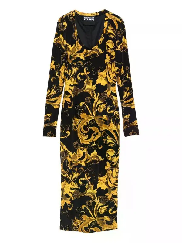 Versace Barocco Print Midi Dress - Black