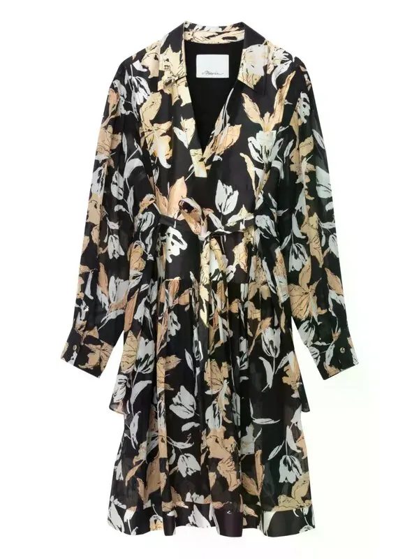 3.1 Phillip Lim Floral-print Belted Midi Dress - Black