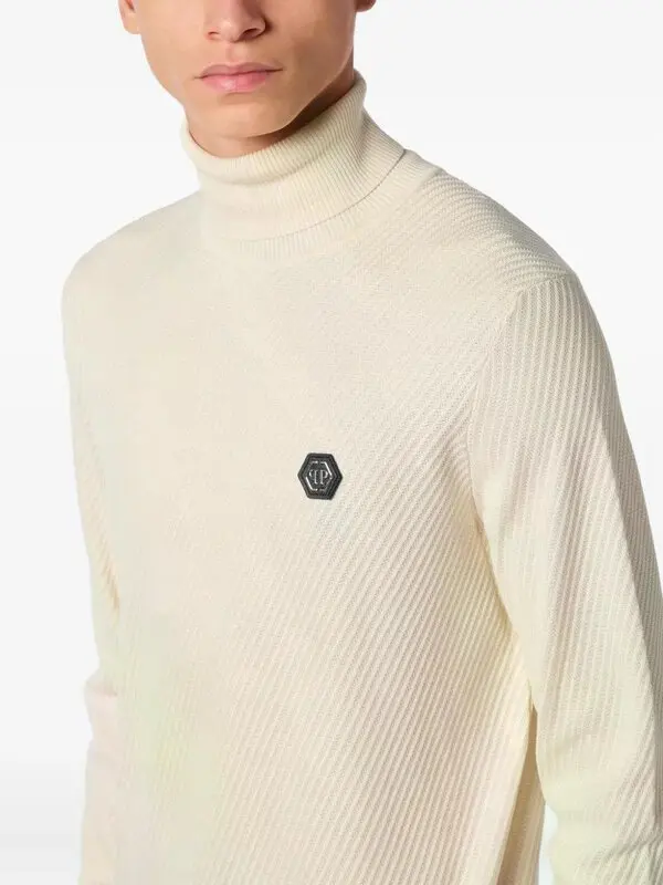 Philipp Plein Ribbed-knit Jumper With Signature Logo Patch - White
