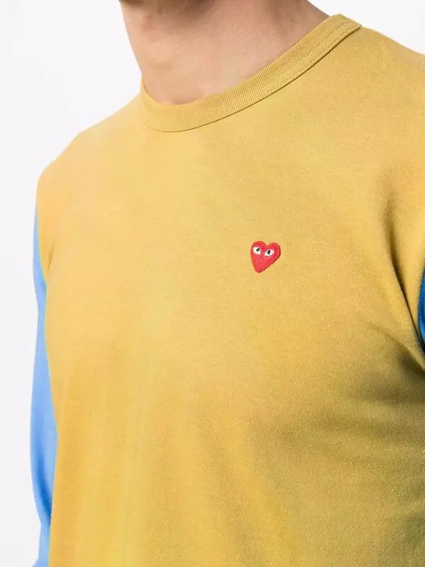 Play Comme Des Garcon Logo-embroidered Colour-block T-shirt - Green