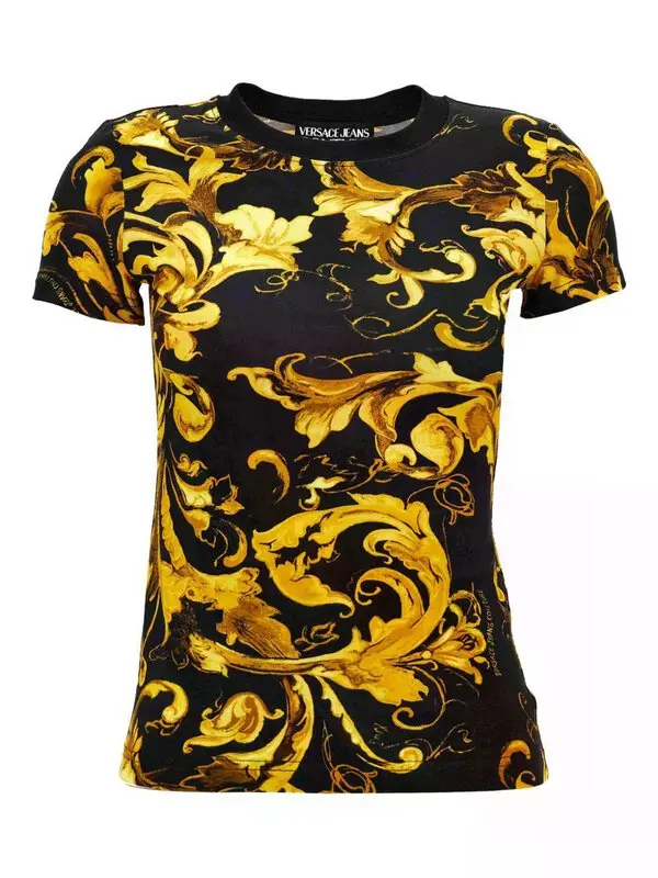 Versace Baroque-print Cotton T-shirt - Black