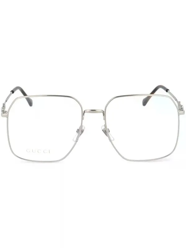 Gucci Tone Metal Horsebit Detail Square Frame Eyeglasses - Silver