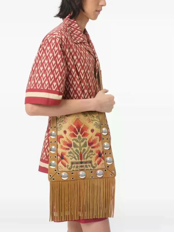 Valentino Garavani Suede Shoulder Bag With Fringe Detail