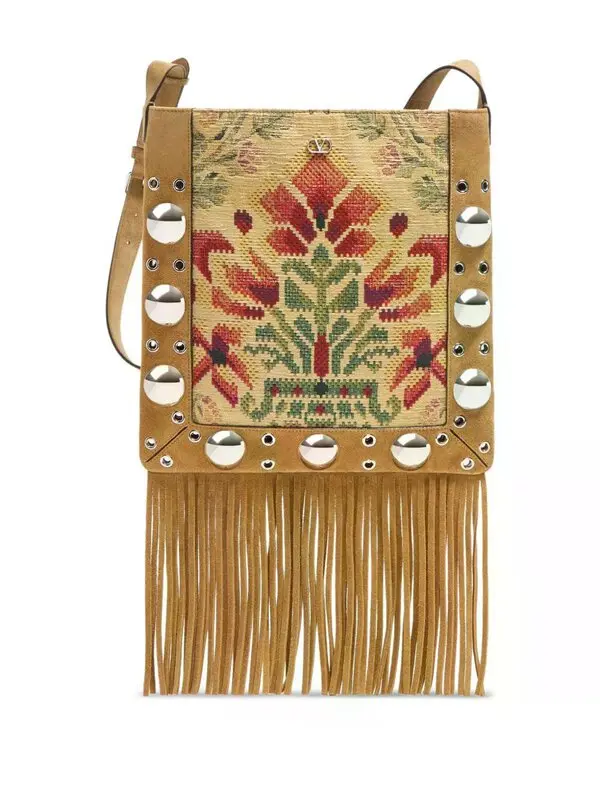 Valentino Garavani Suede Shoulder Bag With Fringe Detail