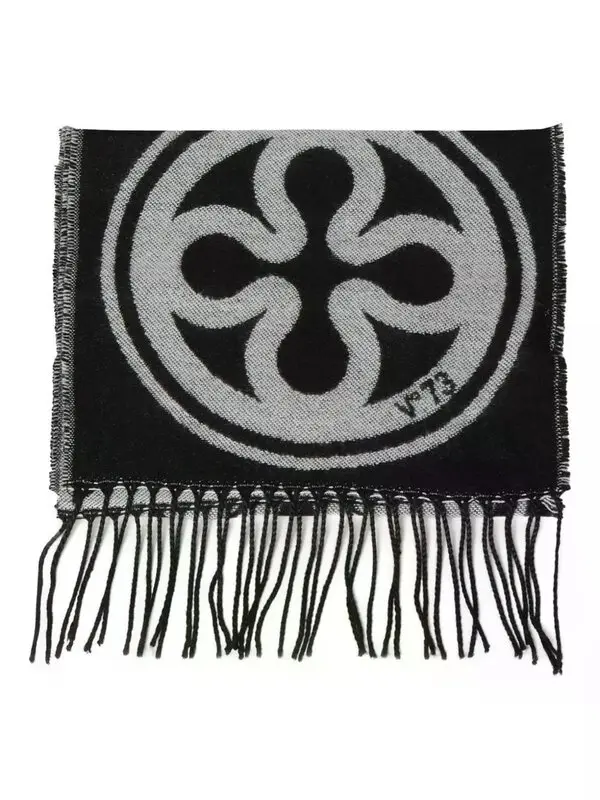 V°73 Logo-jacquard Fringe-edge Scarf - Black